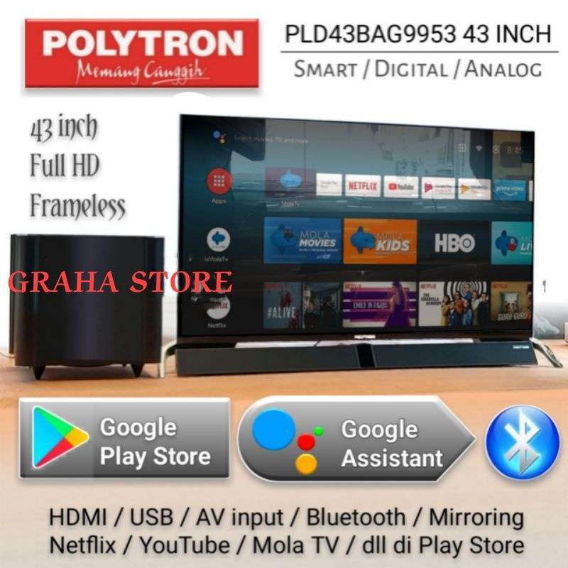 Jual Tv Polytron 43 Inchi Smart Android Mola Soundbar Pld- 43bag9953 Di ...
