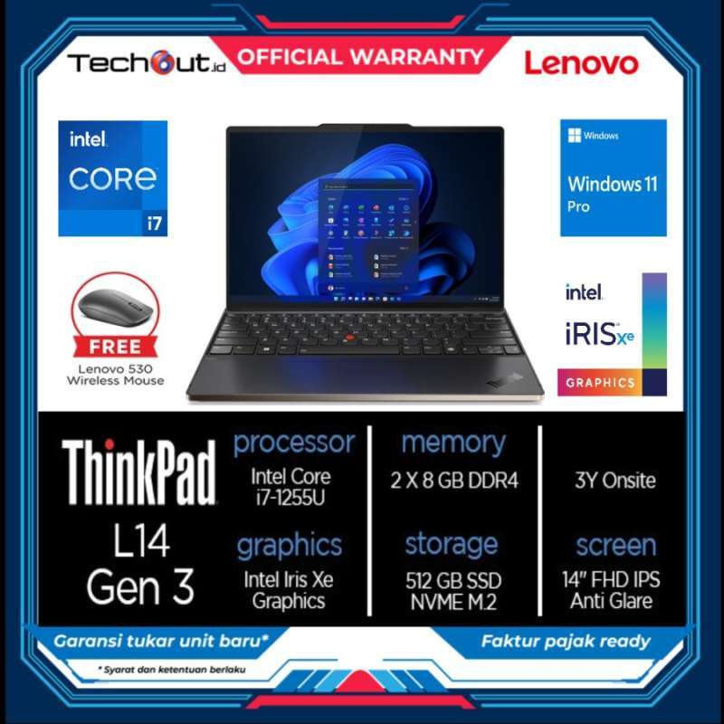 Jual Lenovo ThinkPad L14 Gen 3 (Intel) Core i7-1255U 16GB 512GB SSD ...