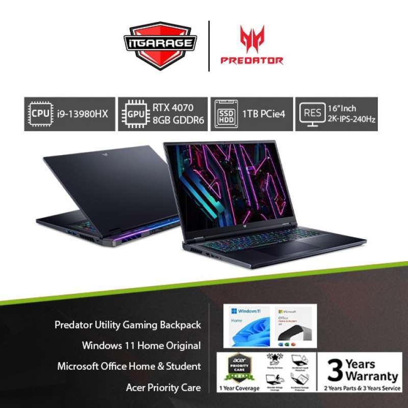Jual Acer Predator Helios 16 PH16-71-99ZW|i9-13980HX/16G/1TB/RTX4070-8G ...