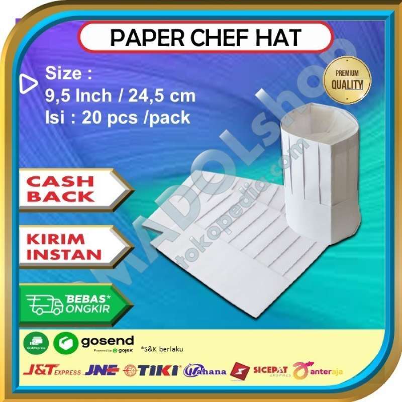 Promo topi koki kertas cook hat paper uk 24,5 cm isi 10 pcs Diskon 17% ...