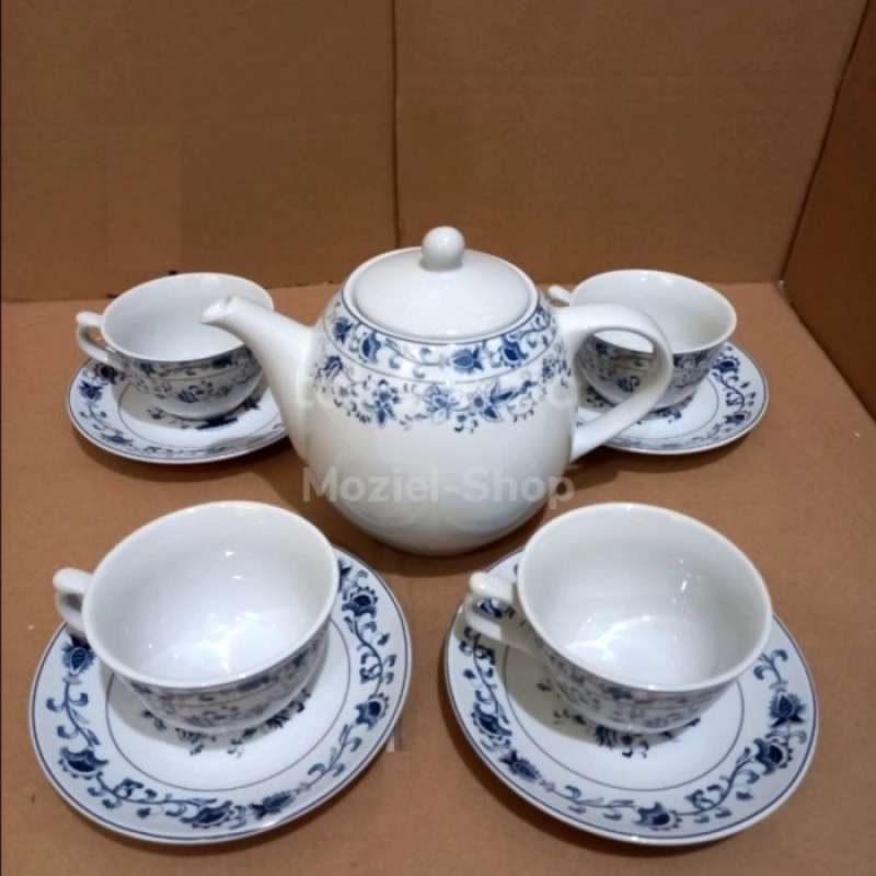Promo Teko Set Keramik Ming / 4 Set Cangkir Dan Teko 1 Liter / Teko Tea ...