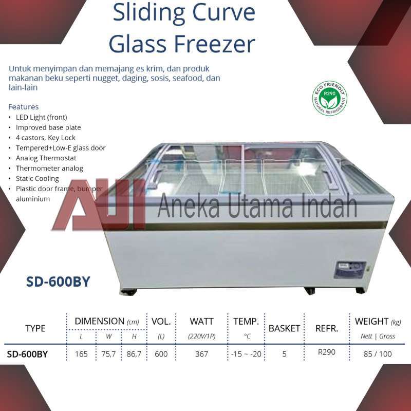 Jual Gea SD-600BY Sliding Curve Glass Freezer - Freezer Box Kaca Geser ...