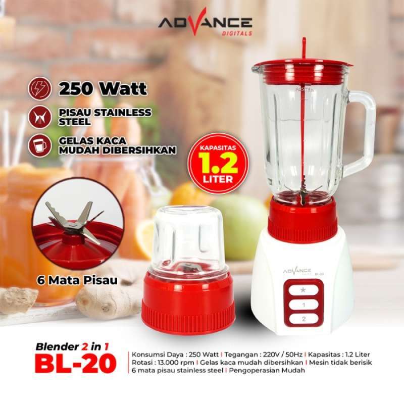 Jual Blender 2 In 1 Advance Bl-20 Blender Serbaguna Gelas Kaca 1.2 Liter Di Seller Elekto Store ...