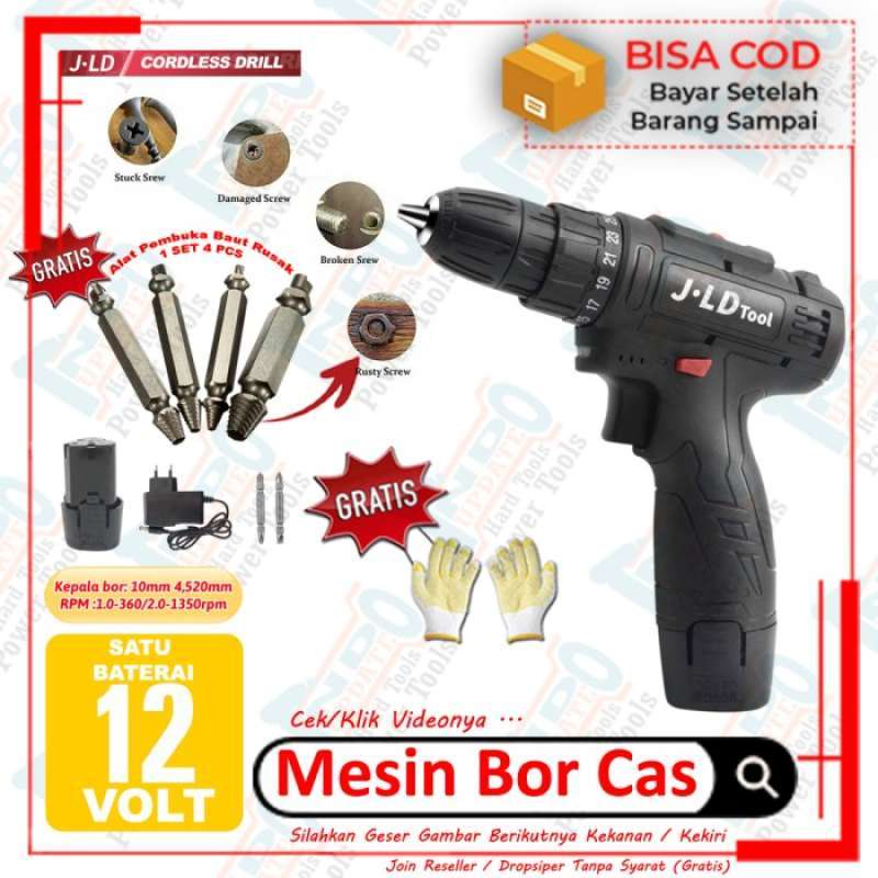 Promo Mesin Bor Sekrup Cordless 12v 12s Mata Pembuka Baut Rusak Ledes ...