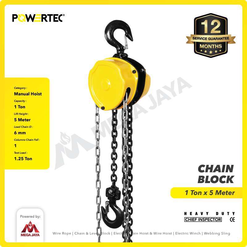 Jual POWERTEC Chain Block / Takel 1 Ton x 5 Meter di Seller megajaya.co ...
