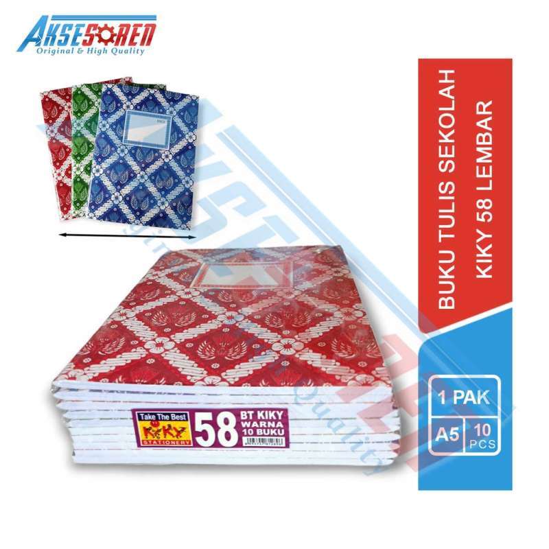 Jual Aksesoren Buku Tulis Sekolah Kiky 58 Lembar Berwarna [1 Pak/10 ...