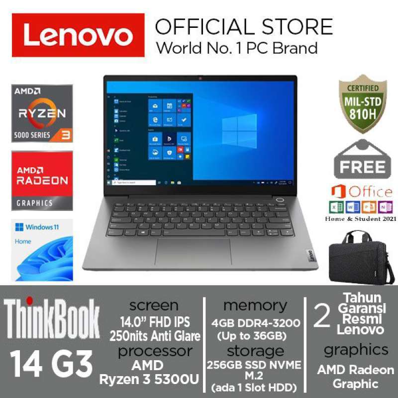 Promo Lenovo Thinkbook Ryzen 3 5300U 256GB SSD 4GB IPS WIN11+OHS Diskon ...