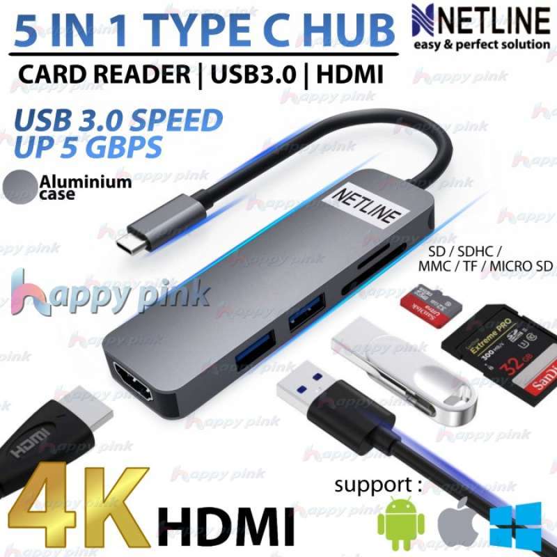 Promo Netline Typc C Hub 5 In 1 Usb 3.0 Hdmi - 4K Card Reader Diskon 23% di Seller PrimaStore ...
