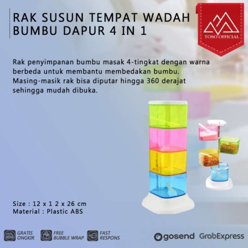 Promo Rak Susun Tempat Wadah Bumbu Dapur 4 In 1 Sistem Putar Spice Rack ...