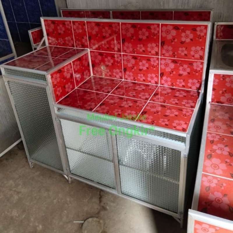 Jual Meja Dapur Meja Kompor 3 Pintu + Rak Piring Model L Keramik ...