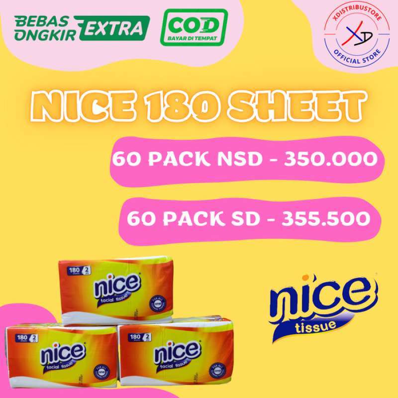 Promo Nice Tissue 180 Sheet - 2 Ply (1 Dus @ 60 Pack) Diskon 17% di ...