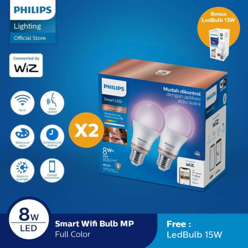 Jual Paket Lampu Philips 2x Smart Led Multipack 8w Color Free Lampu Di ...