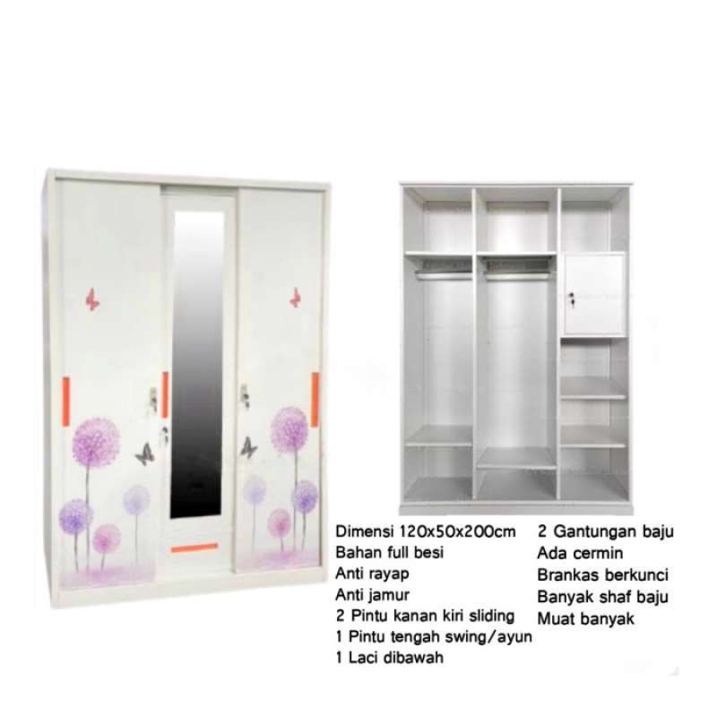 Jual Lemari Pakaian Besi 3 pintu Geser Sliding Cermin Laci Vector SLW 312 di Seller Kyfazu Sofa ...