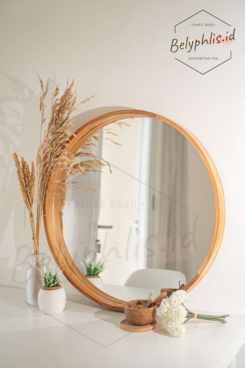 Promo Cermin Kayu Jati Bulat 60 Cm | Cermin Rias | Cermin Dinding Frame ...