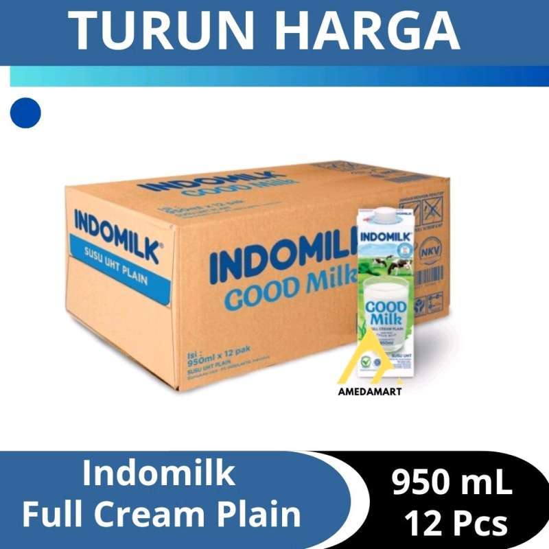 Jual Indomilk Full Cream Plain Susu Uht 950 Ml [12 Pcs / Dus] Di Seller Amedamart - Ruko ...