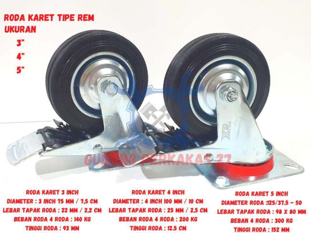 Promo Roda Karet Tipe REM 3 inci - 4 inci - 5 inci Roda Etalase Diskon ...
