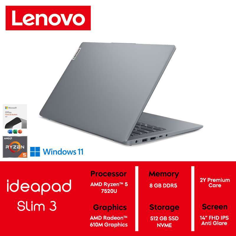 Jual Lenovo IdeaPad Slim 3 82XN0004ID AMD Ryzen 5 7520U 8GB 512GB SSD AMD Radeon 610M