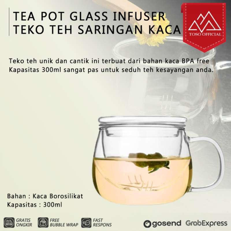Promo Tea Pot Glass Infuser 300ml Gelas Kaca Teh Teko Teh Saringan Kaca ...