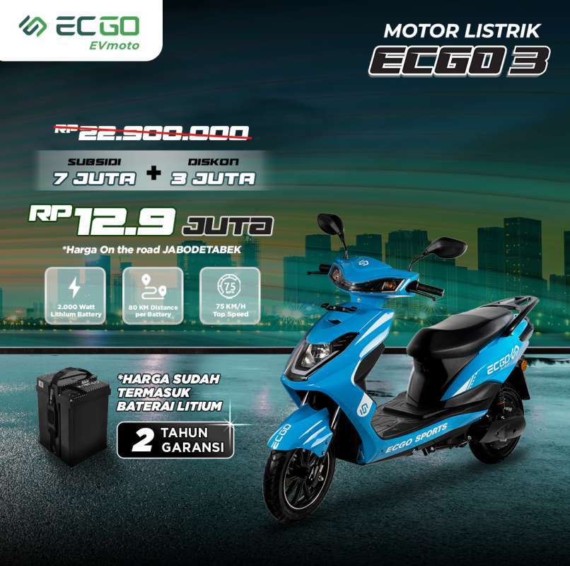 Promo ECGO-3 Royal Blue Baterai Milik - On The Road JABODETABEK Diskon 44% di Seller ECGO EVmoto ...