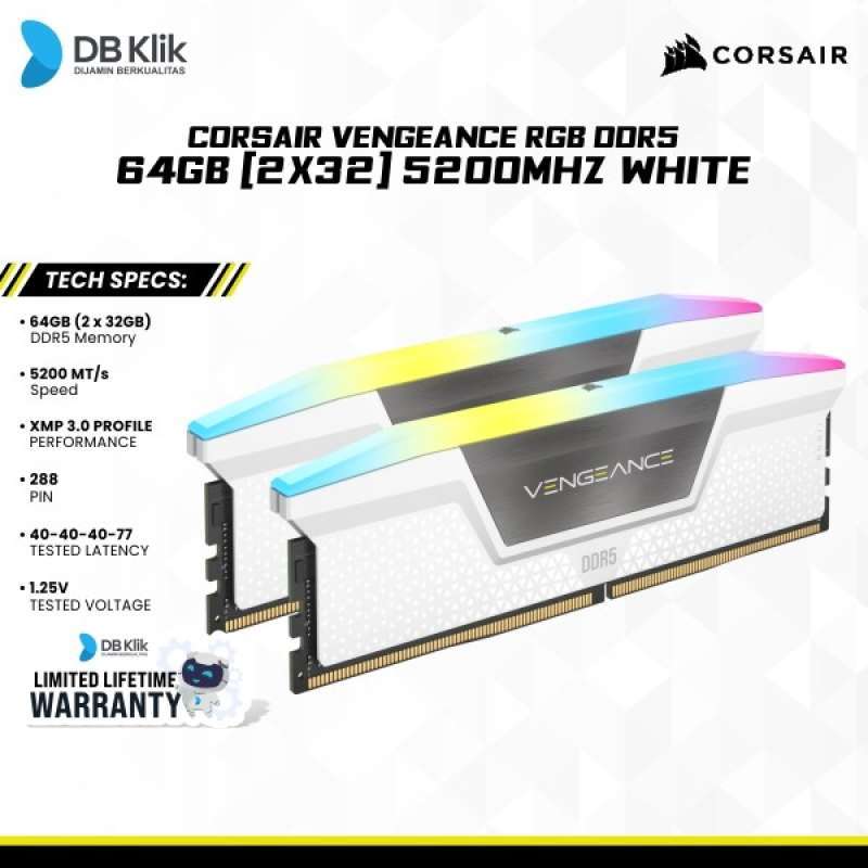 Jual RAM CORSAIR VENGEANCE RGB DDR5 64GB 2X32 5200White ...