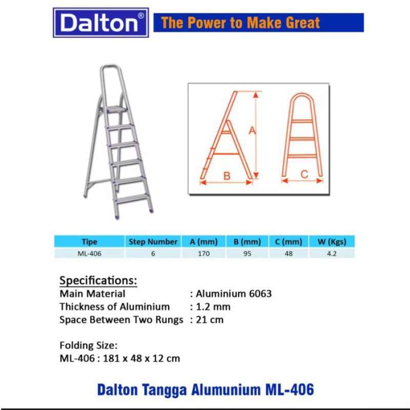 Promo Tangga Alumunium Lipat 6 Step Dalton Ml-406 1.7 Mtr Tangga Lipat 1,7 Diskon 23% di Seller ...