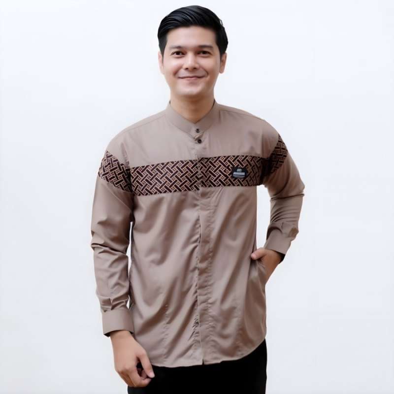 Promo baju koko/kombinasi batik lengan panjang - Putih, M - M Cokelat ...