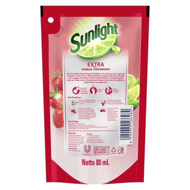 Jual Sunlight Sabun Cuci Piring Cair Refill Extra Korean Strawberry 80 Ml [isi 24 Pcs] Di Seller ...