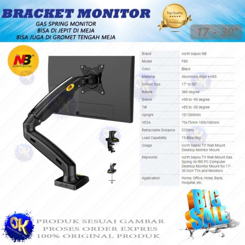 Promo North Bayou Nb F80 Gas Spring Bracket Tv Monitor Meja / Bracket ...