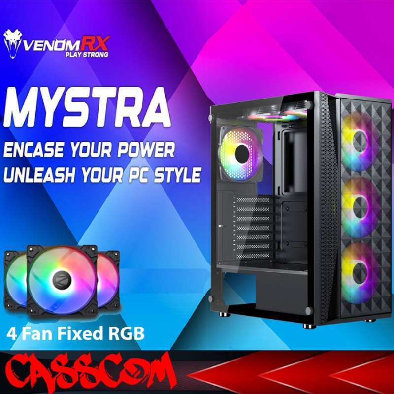 Jual Case Pc Venomrx Mystra Atx Tempered Glass 4 Fixed Rgb Fan Casing ...