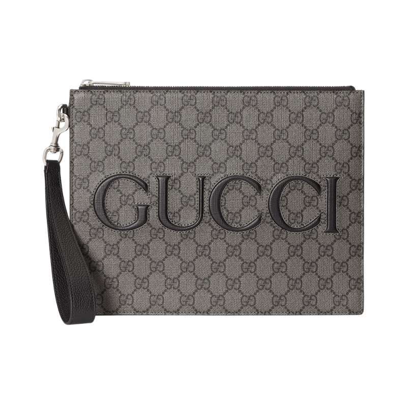 Promo Gucci Inlaid Logo Gg Supreme Canvas Clutch Grey Black Diskon 34% ...