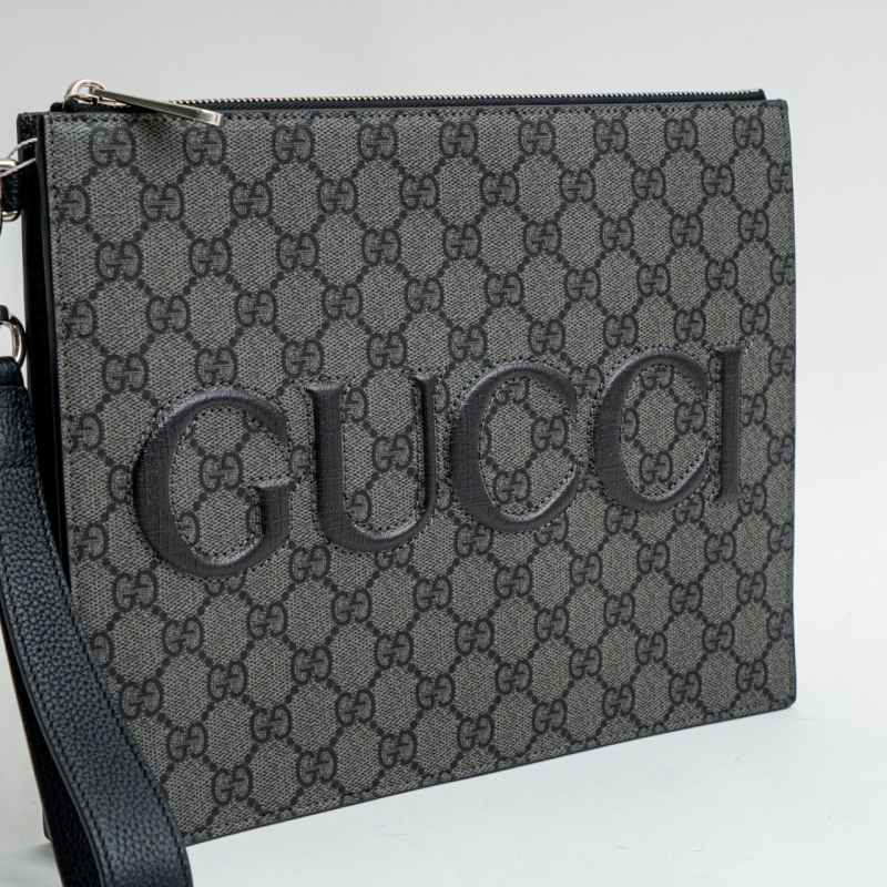 Promo Gucci Inlaid Logo Gg Supreme Canvas Clutch Grey Black Diskon 34% ...