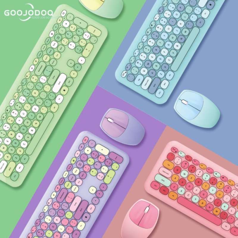 Promo Goojodoq Wireless Keyboard Mouse Set Mixed Color 2 4 Ghz For