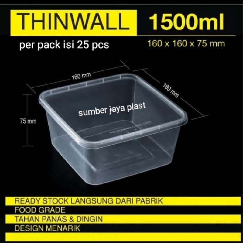 Promo Kotak Thinwall 1500 Ml/food Container/kotak Plastik 1500 Ml/ Diskon 9% Di Seller Meikanza ...