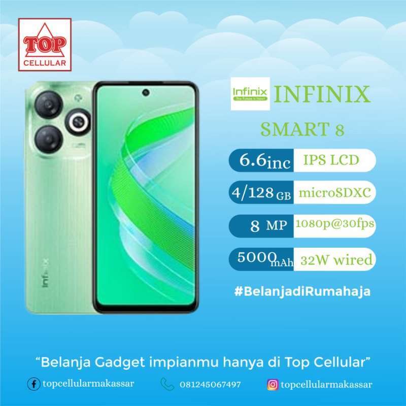 Jual Infinix Smart 8 [4/128 Gb] Garansi Resmi Di Seller Top Cellular Makassar Online - Sinri ...