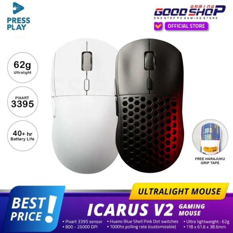 Promo Press Play Icarus V2 Ultralight Gaming Mouse - Hitam Diskon 23% ...