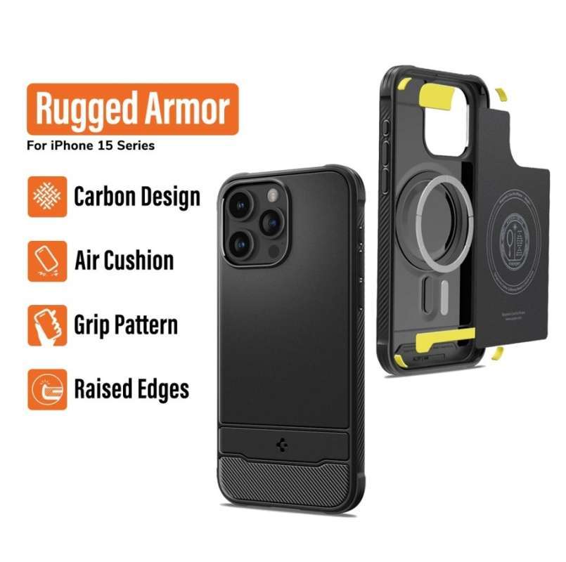 Promo Case iPhone 15 Pro Max Plus Spigen Rugged Armor MagSafe Carbon ...