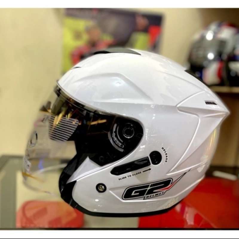 Jual Helm G2 Optimax Solid/polos Double Visor-putih, M - L Black Glossy ...