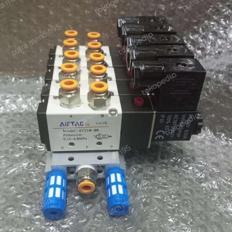Jual Solenoid Valve Airtac 4v210-08 + Manifold 5baris Komplit Fitting Push Di Seller Shin Store ...