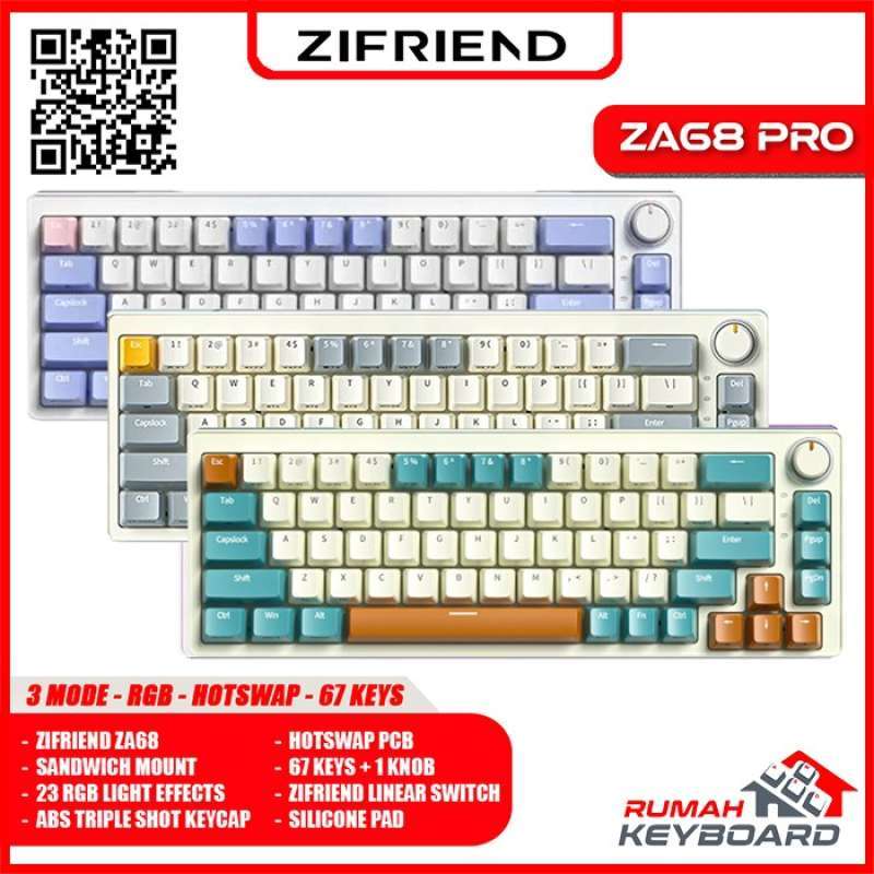 Promo Mechanical Keyboard - Zifriend Za68 - 65% - 3 Mode - Rgb ...