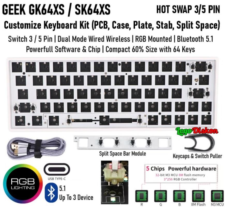 Jual Geek Gk64x Gk64xs Mechanical Keyboard Kit Hotswap 3 Or 5 Pin Rgb Di Seller Cullen Darrel ...
