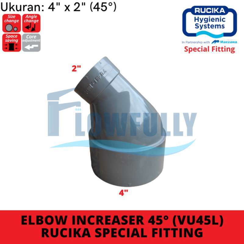 Jual ELBOW INCREASER 45 4 x 2 INCH RUCIKA VU45L KNEE OVERLOOP VLOK REDUCER di Seller flowfully ...