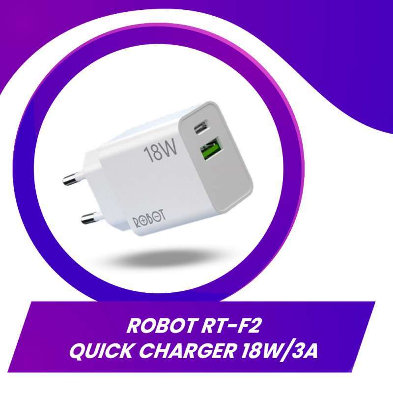 Jual ROBOT RT-F2 QUICK CHARGER 18W/3A DUAL PORT USB-A+USB-C/KEPALA ...