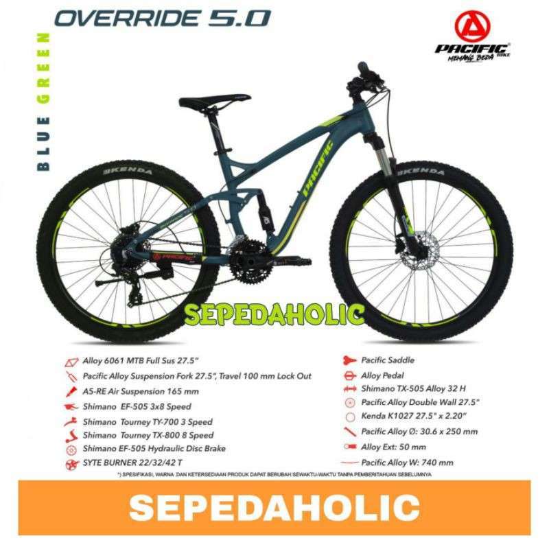 Jual Sepeda Gunung 27.5 Inch Mtb Pacific Override 5.0 Alloy Full Suspensi Lock Out 24 Speed ...