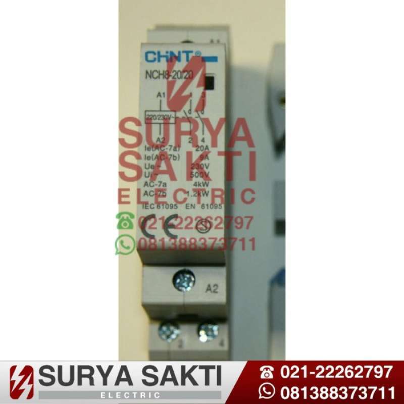 Promo Contactor Modular Din Rail Chint NCH8-20 / 20 20A 2P 2NO 0NC ...