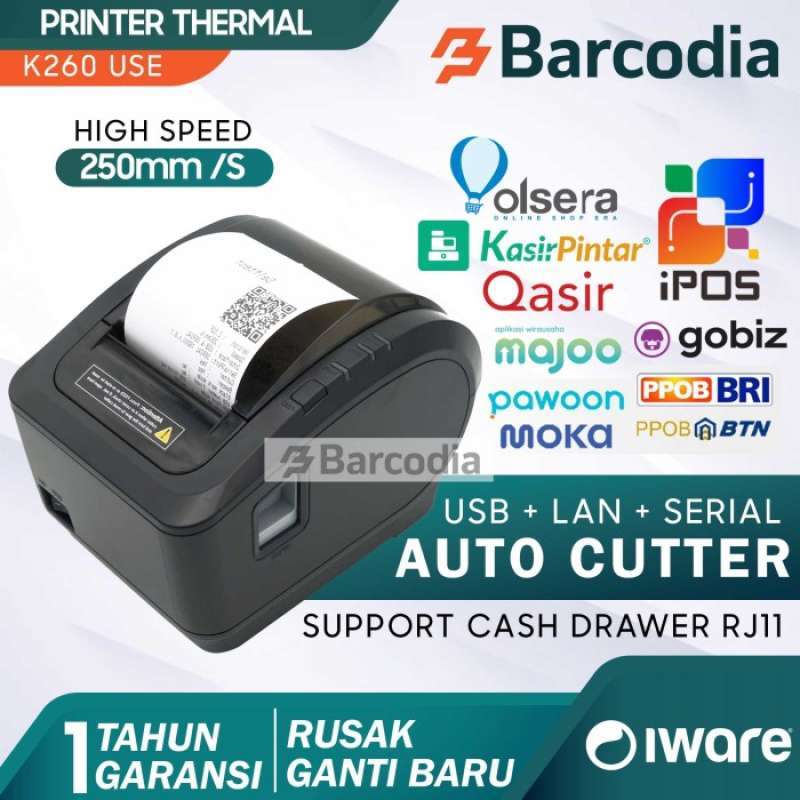 Promo Mini Printer Kasir 80Mm Rj11 Thermal K260Use (Usb+Serial+Lan ...