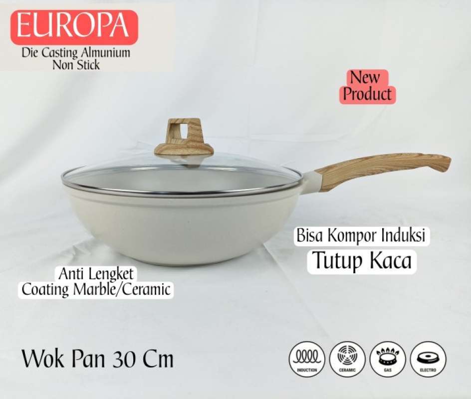 Promo Europa Deep Wok Pan 30 Cm Diecasting Induksi Marbel Keramik ...