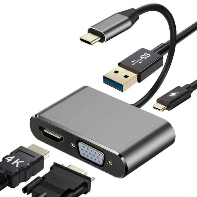 Promo Converter Type C To 4in1 Hdmi 4k Vga Usb 3 0 Pd Adapter 4in1