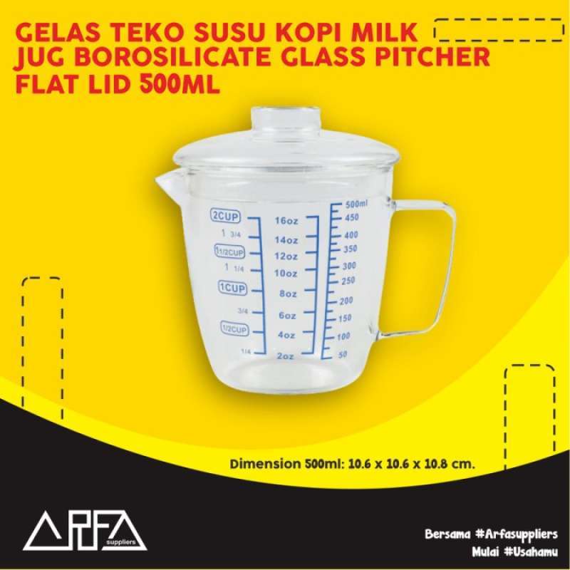 Promo Gelas Teko Susu Kopi Milk Jug Borosilicate Glass Pitcher Flat Lid ...