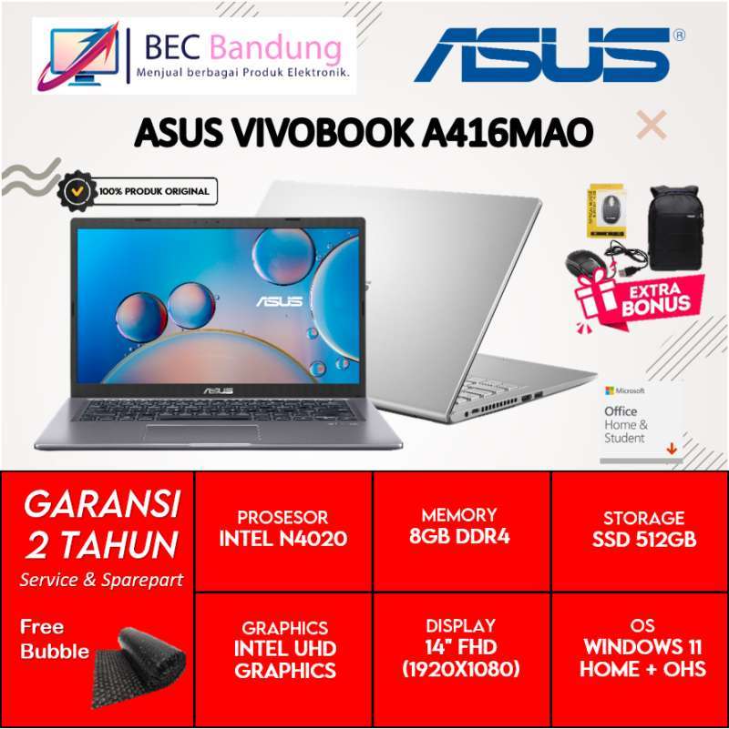 Jual Laptop Asus Vivobook 14 A416MAO Intel N4020 Ram 8GB 512GB Ssd 14 ...