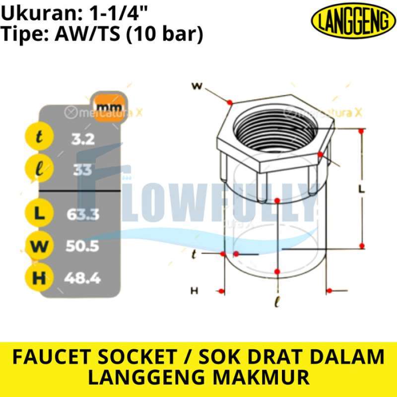 Jual FAUCET SOCKET TS 1 1/4 INCH PVC LANGGENG SOCKET DRAT DALAM 1,25 ...